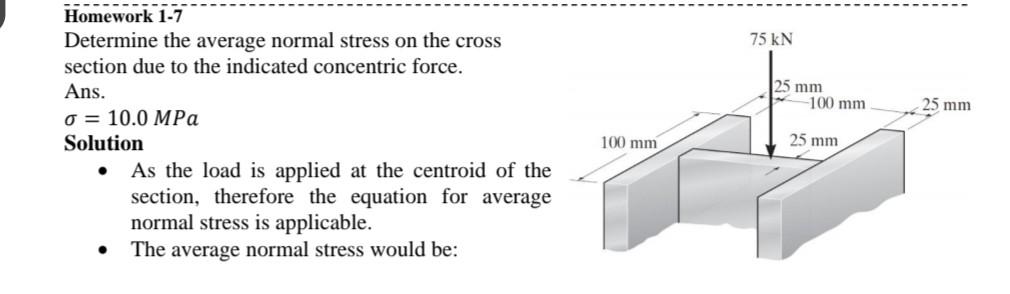 Solved Determine the average normal stress on the cross | Chegg.com