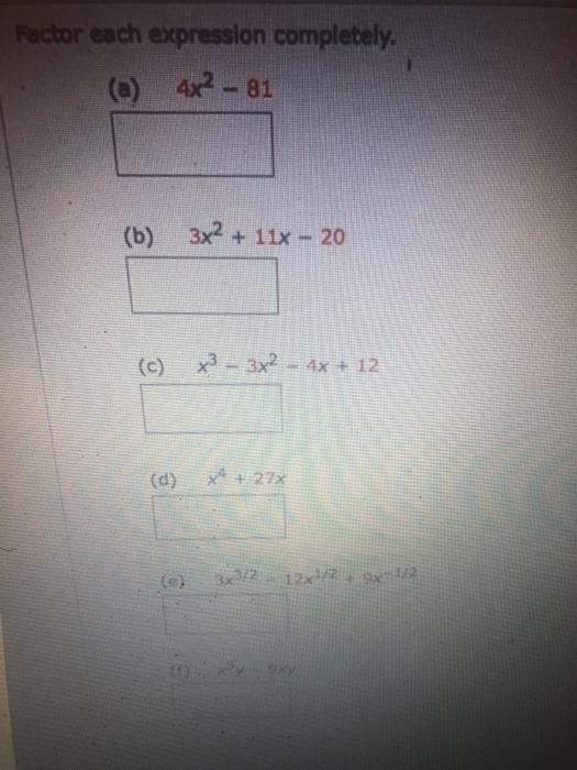 Solved Factor each expression completely. (@) 4x2 - 81 (b) | Chegg.com