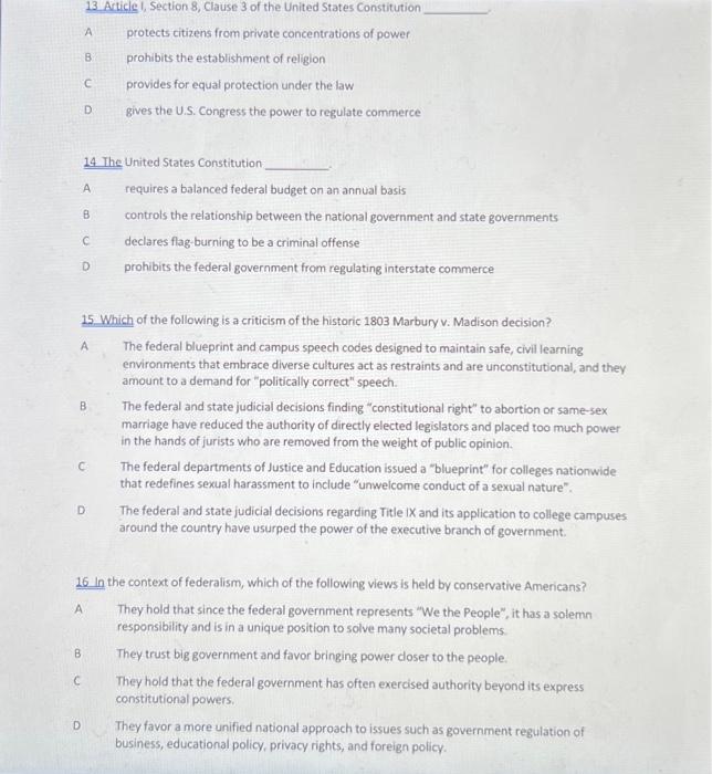 Solved 13 Article 1 Section 8 Clause 3 Of The United