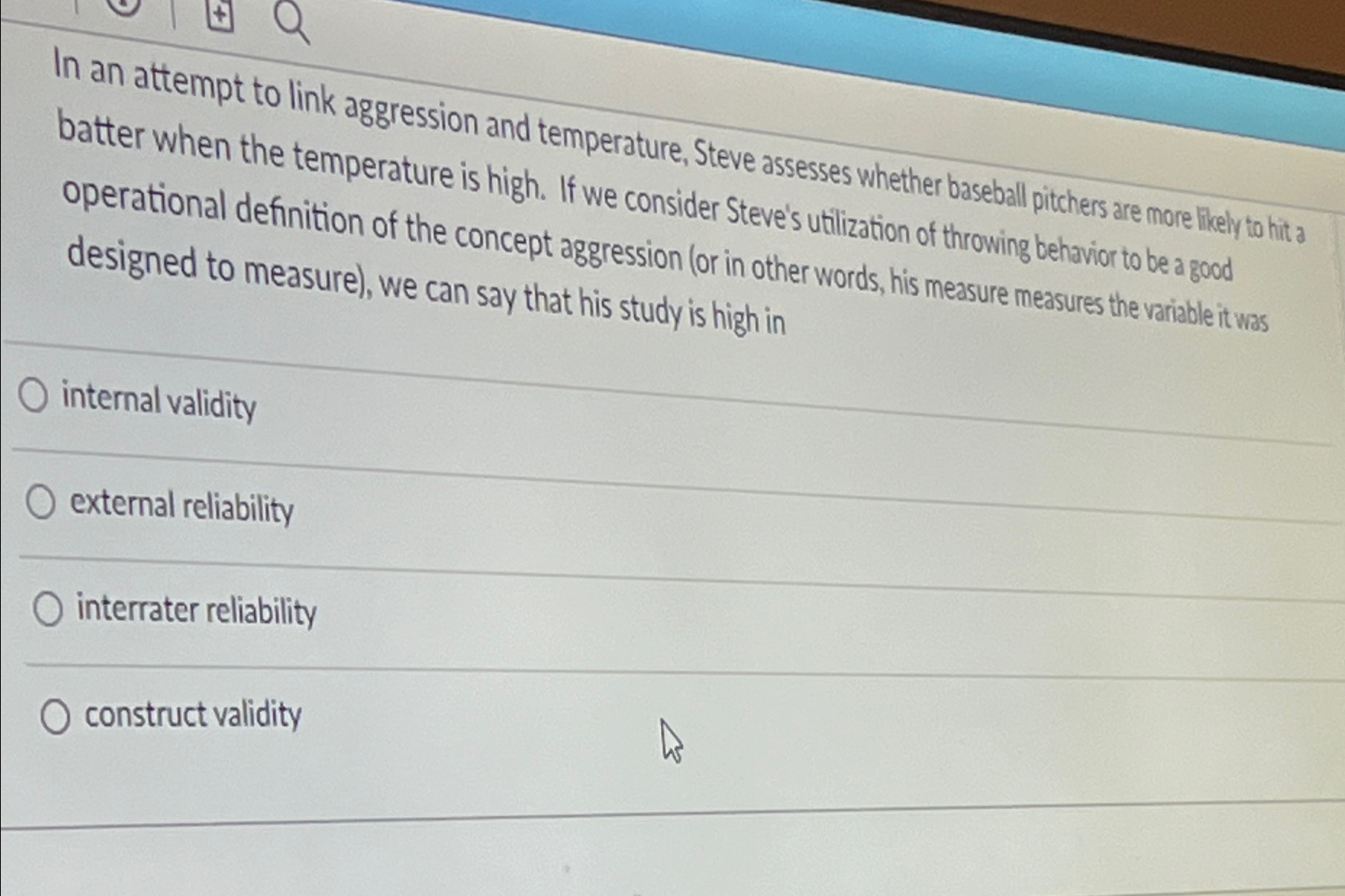 Solved In an attempt to link aggression and temperature, | Chegg.com
