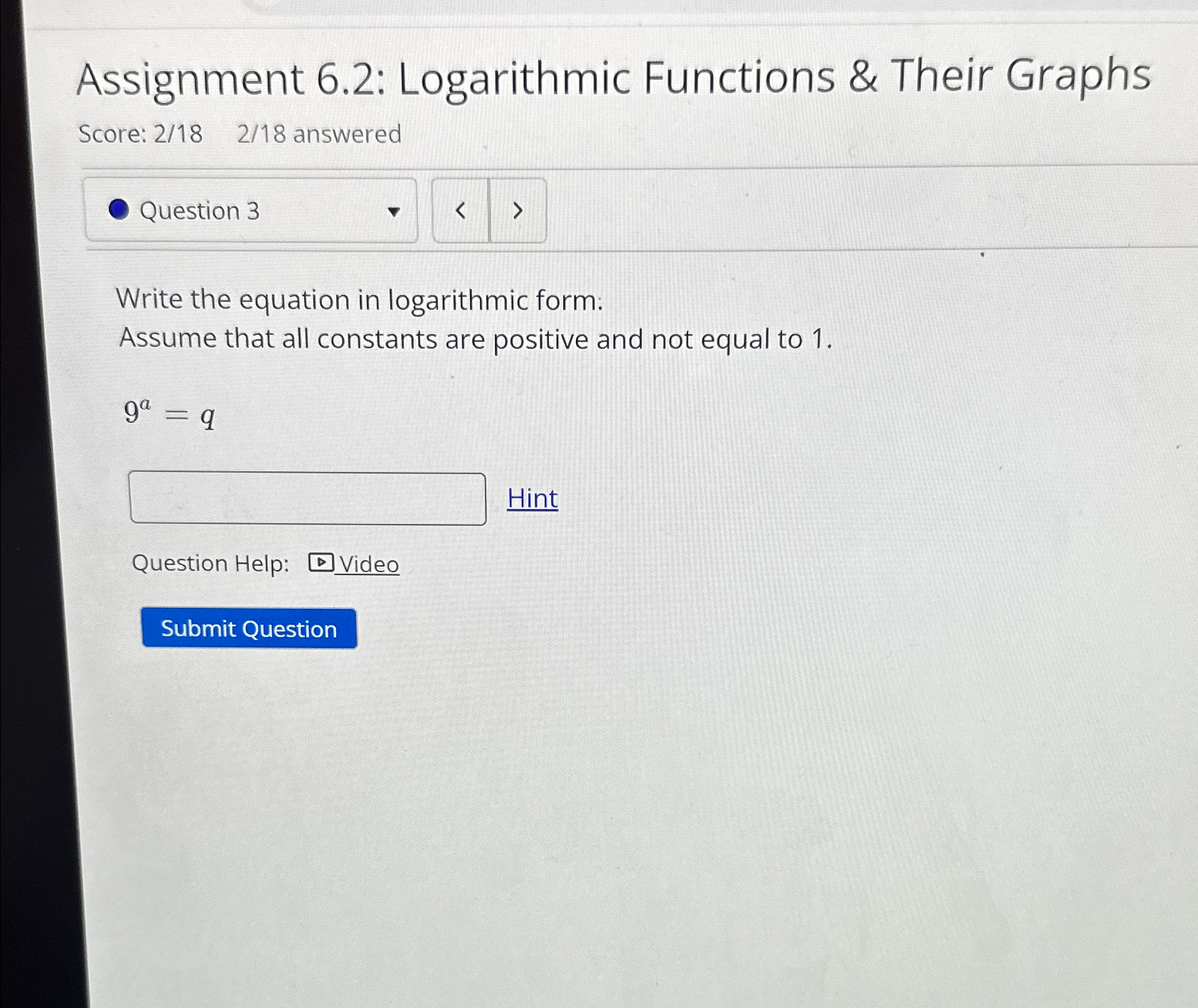 Solved Assignment 6.2: Logarithmic Functions & Their | Chegg.com