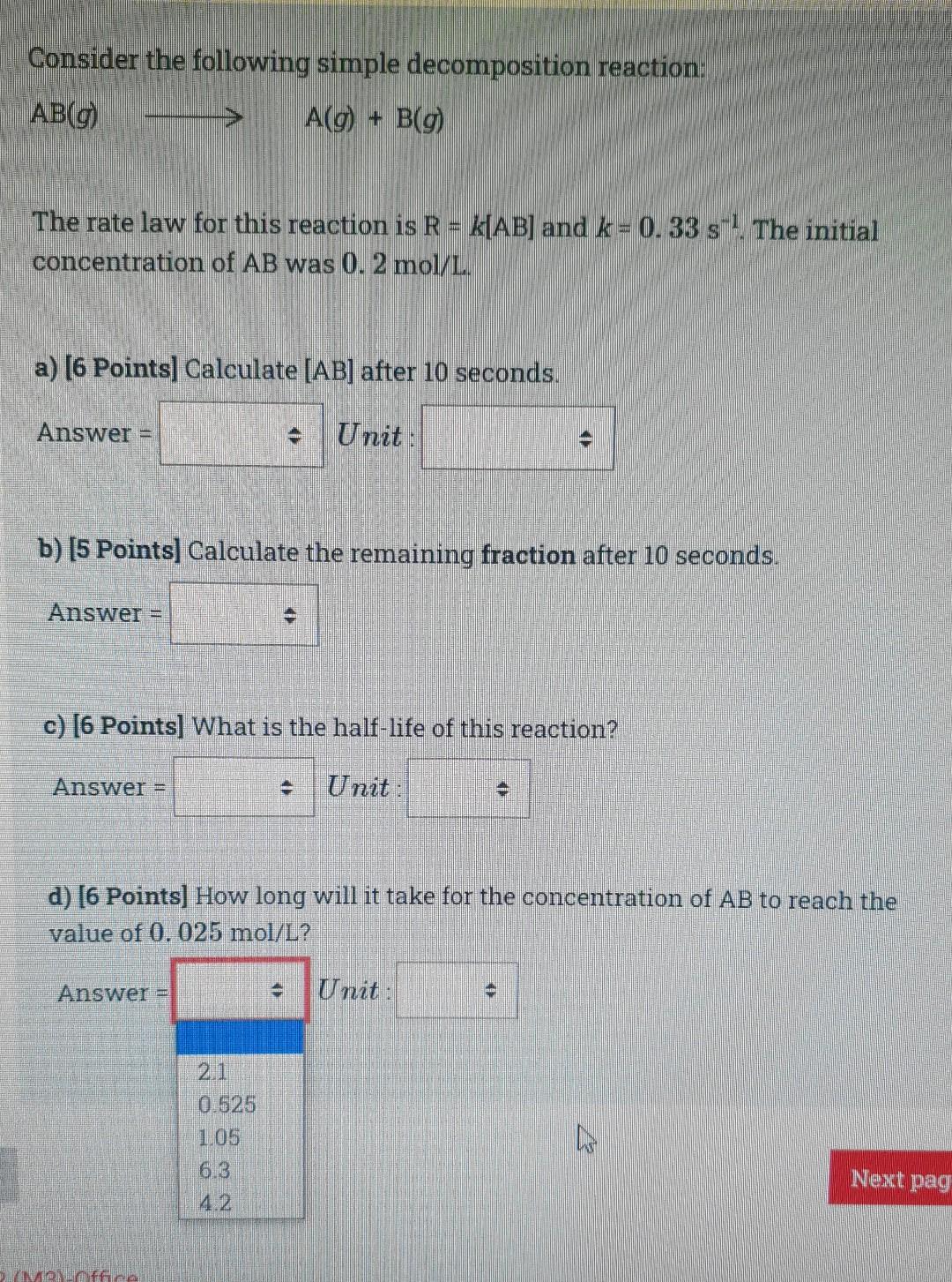 Solved Consider the following simple decomposition reaction: | Chegg.com