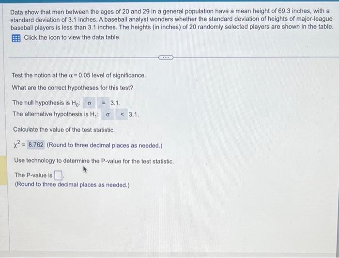 Solved A simple random sample of 47 men from a normally | Chegg.com