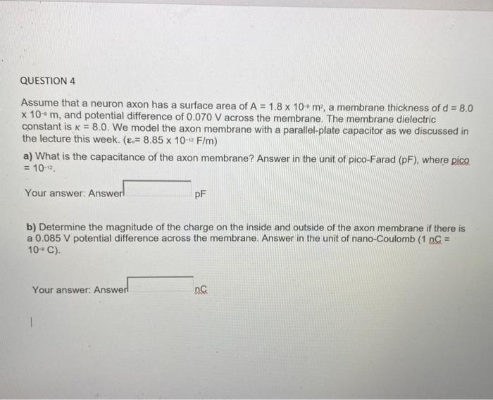 Solved Assume that a neuron axon has a surface area of | Chegg.com