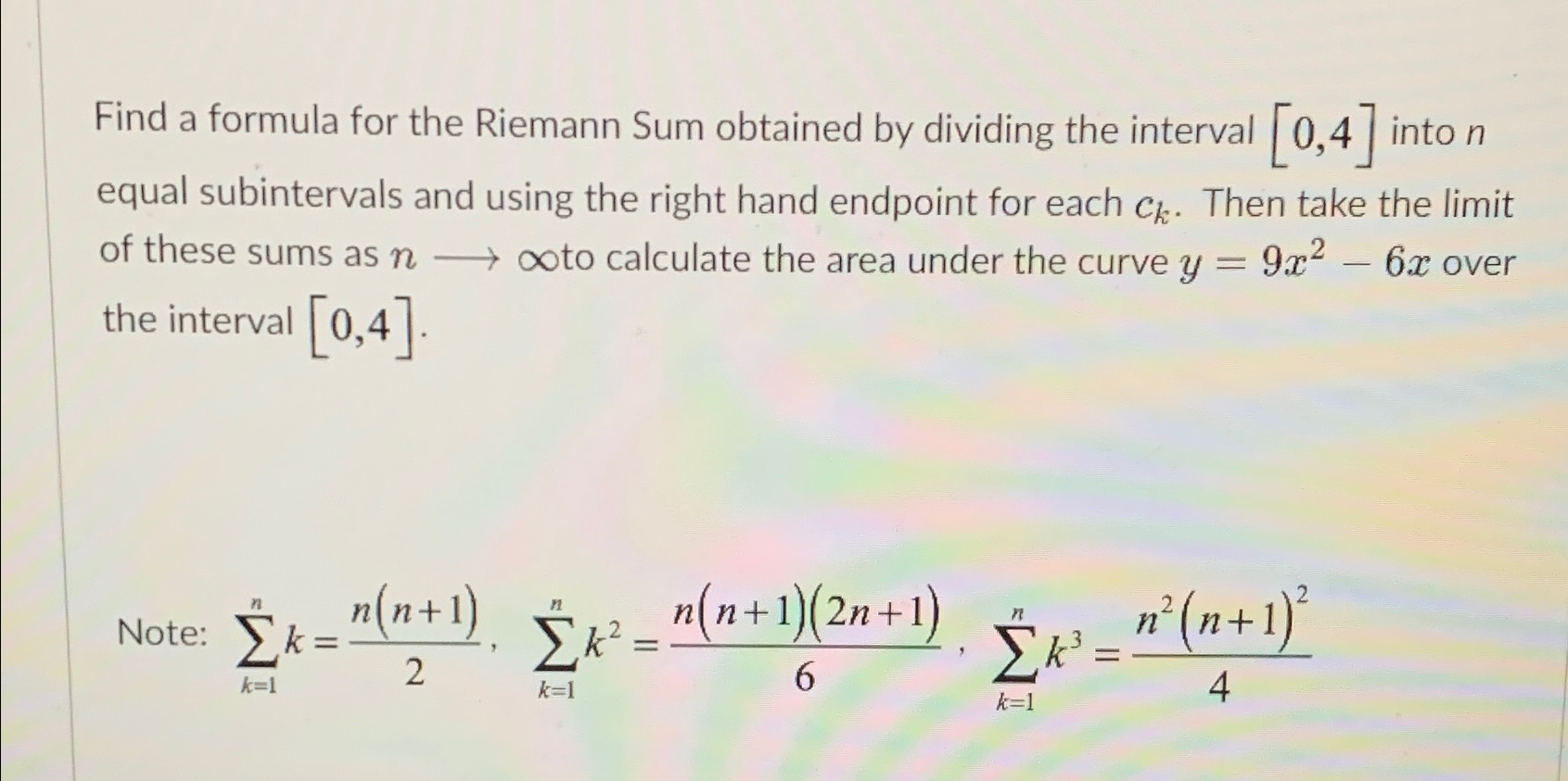 Solved Find a formula for the Riemann Sum obtained by | Chegg.com