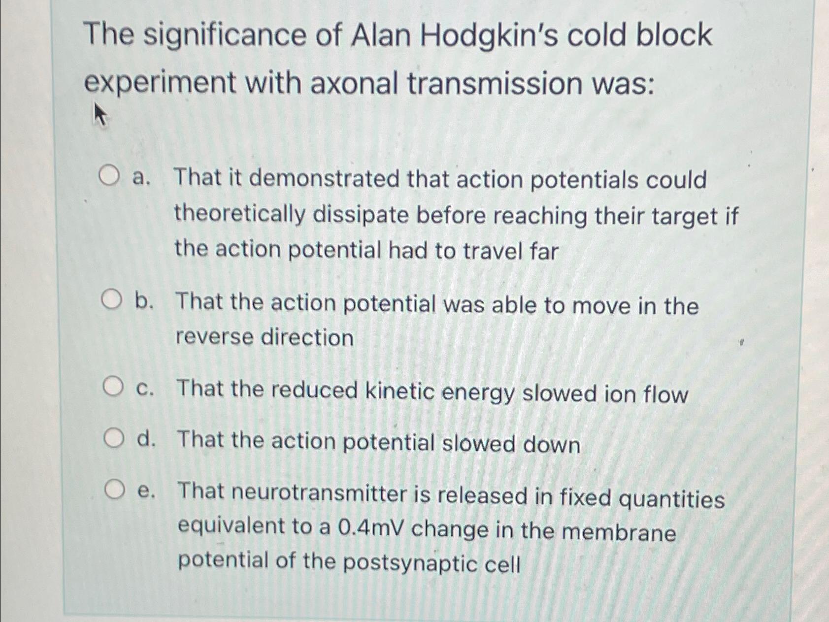 Solved The significance of Alan Hodgkin's cold block | Chegg.com