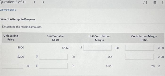 Solved Current Attempt in Progress Determine the missing | Chegg.com