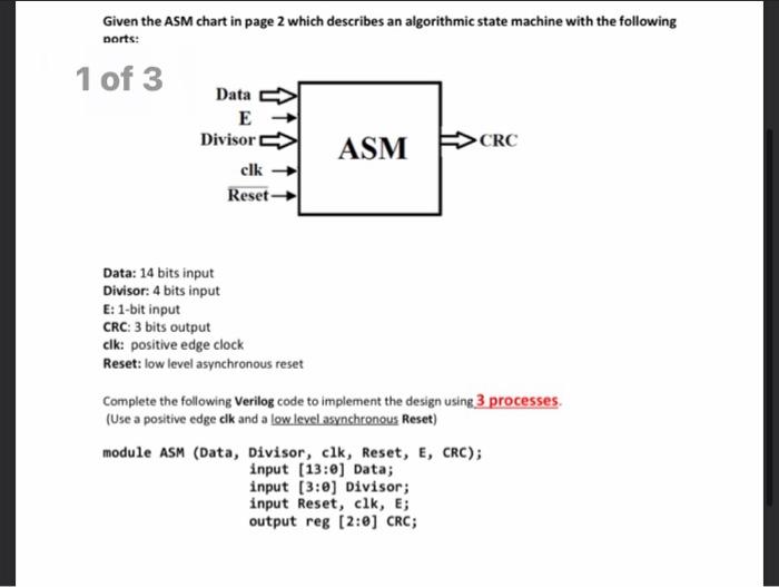 Given the ASM chart in page 2 which describes an | Chegg.com