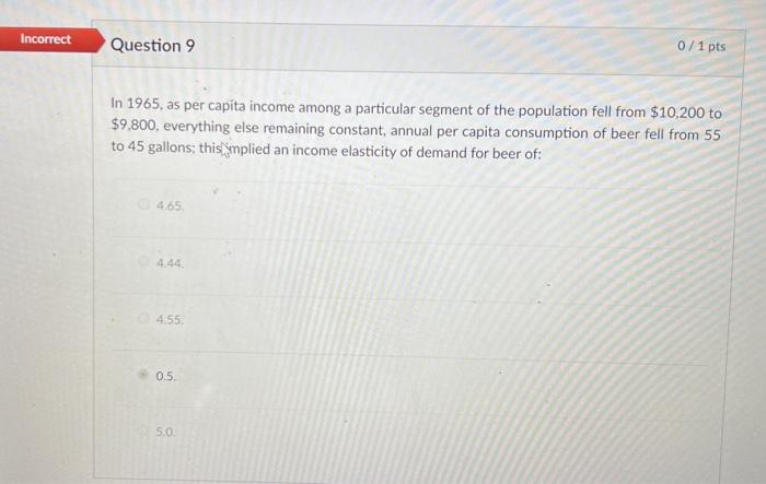 Solved In 1965 , as per capita income among a particular | Chegg.com