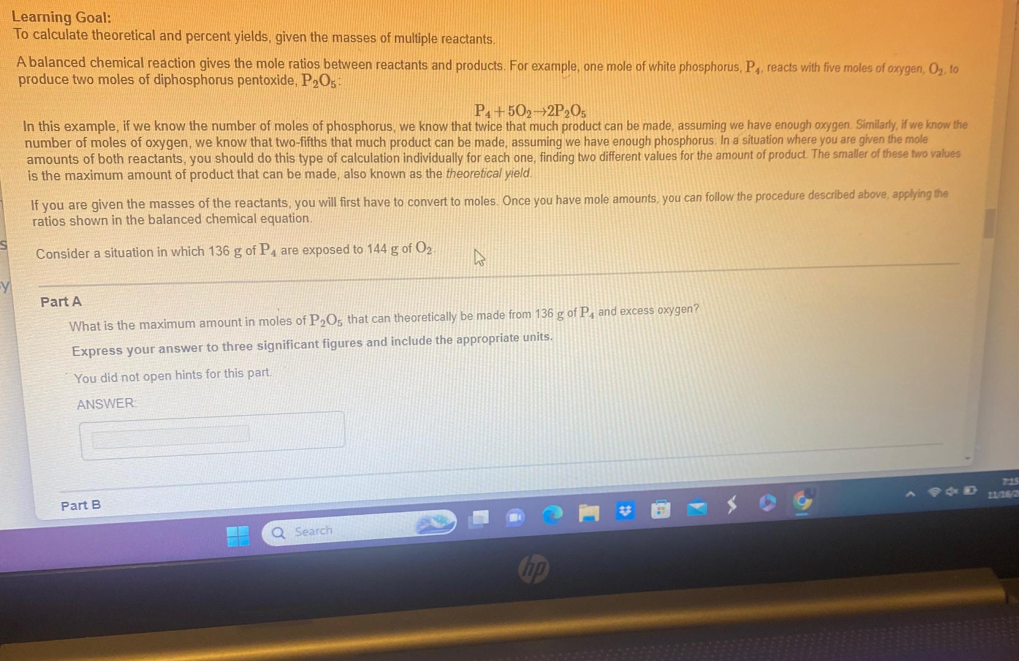 Solved Learning Goal:To calculate theoretical and percent | Chegg.com