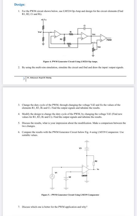Design: 1. For the PWM circuit shown below, use LM324 | Chegg.com