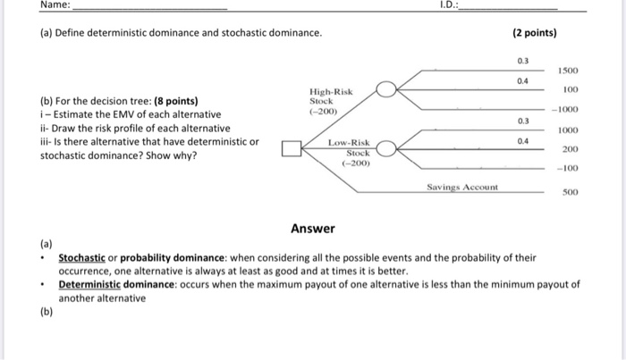 Solved Name: I.D.: (a) Define deterministic dominance and | Chegg.com