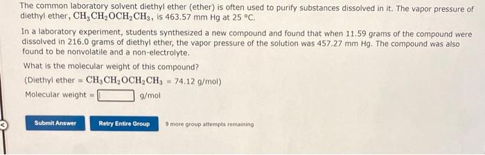 Solved The common laboratory solvent diethyl ether (ether) | Chegg.com