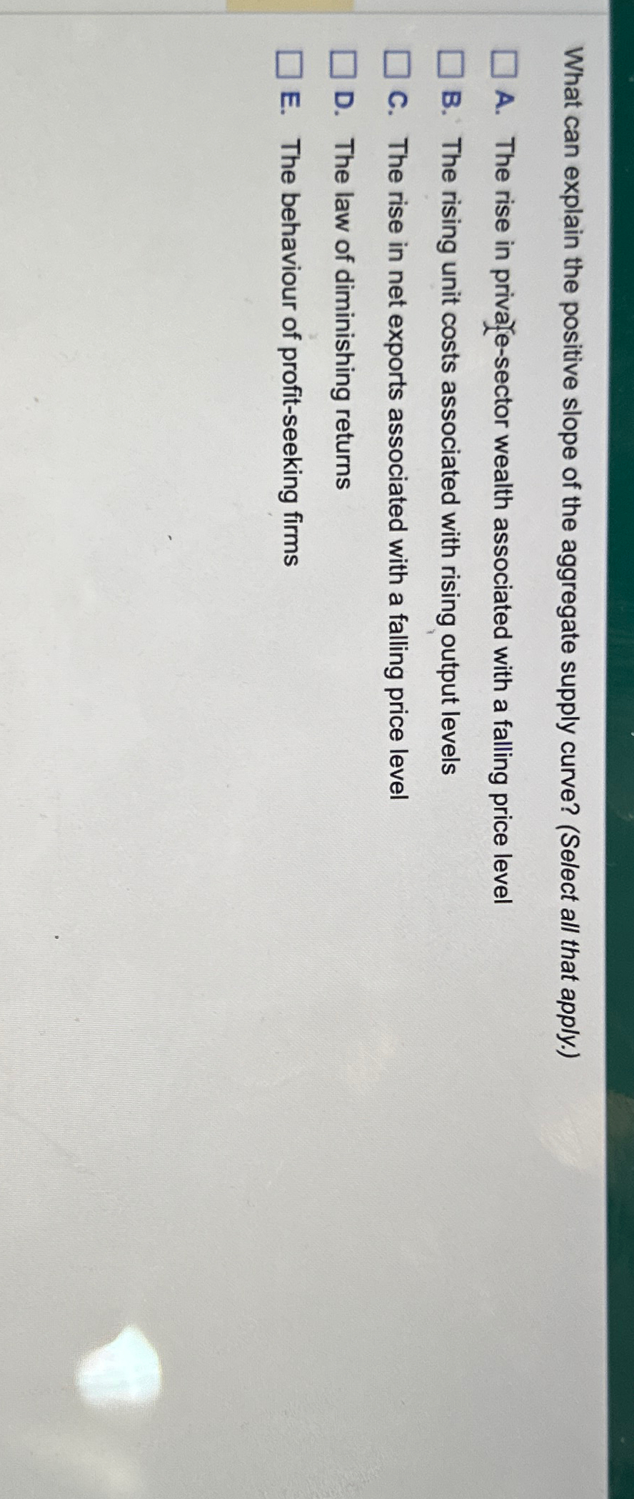 Solved What can explain the positive slope of the aggregate | Chegg.com