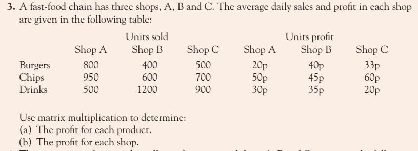 Solved 3. A fast-food chain has three shops, A, B and C. The | Chegg.com