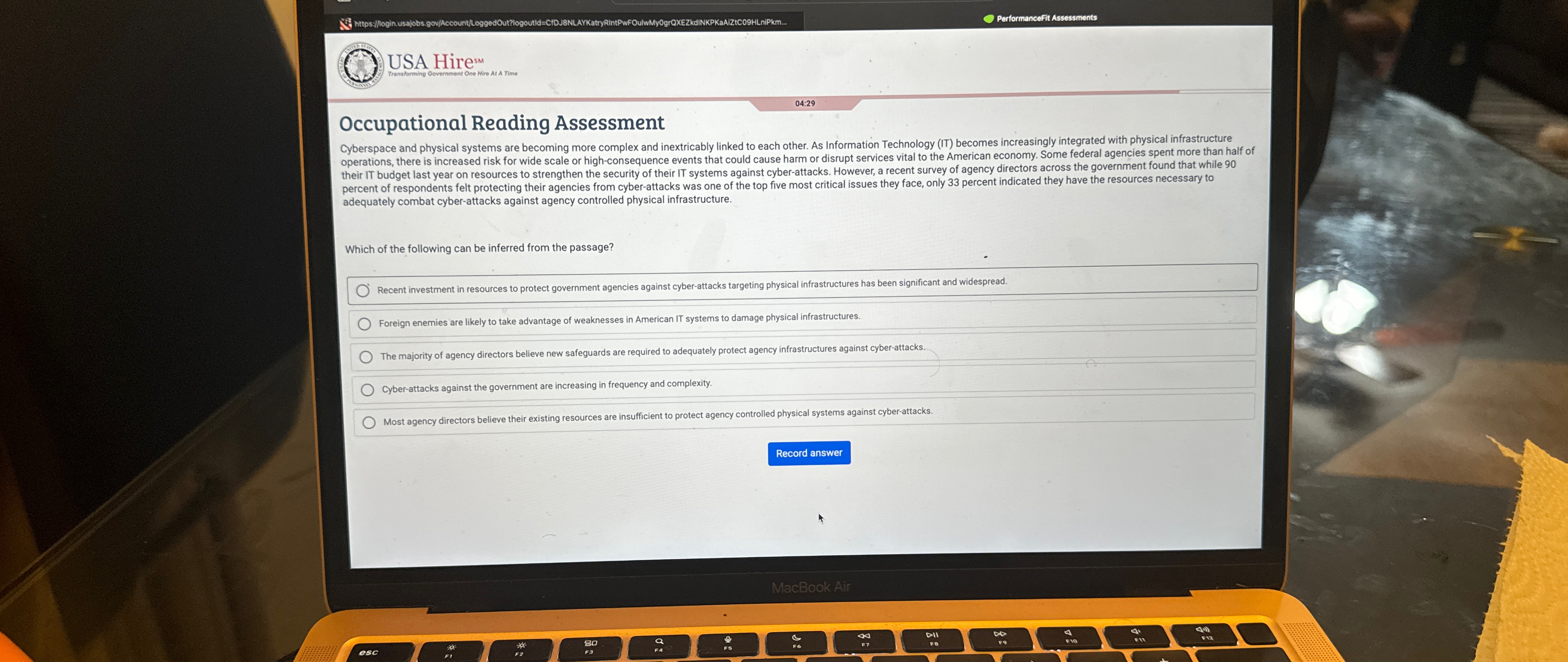 Solved USA HiresOccupational Reading AssessmentCyberspace | Chegg.com