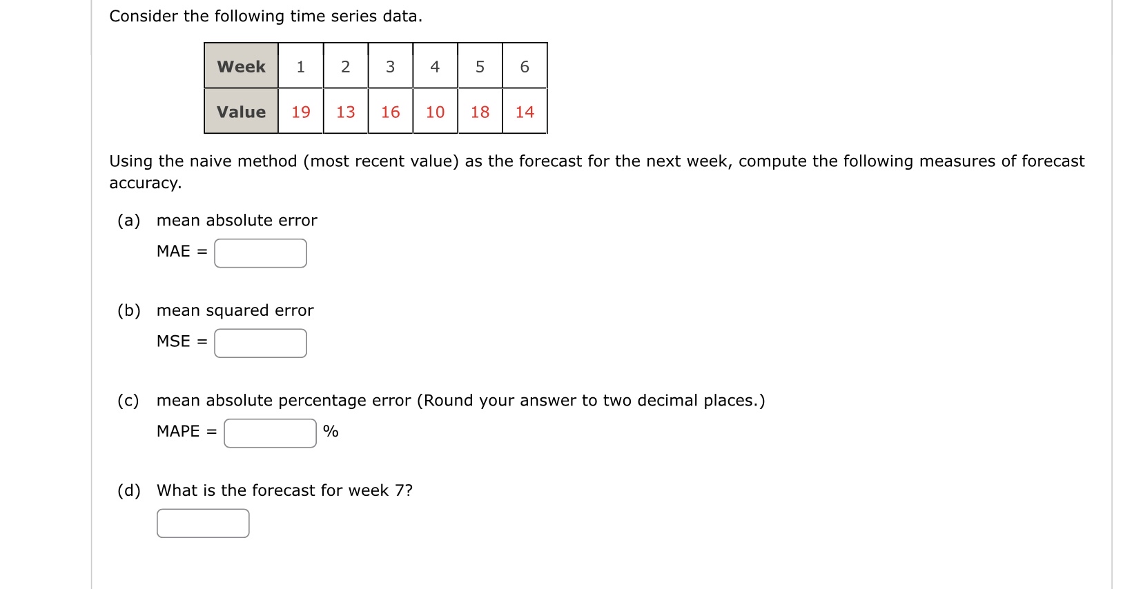 Solved Consider the following time series | Chegg.com