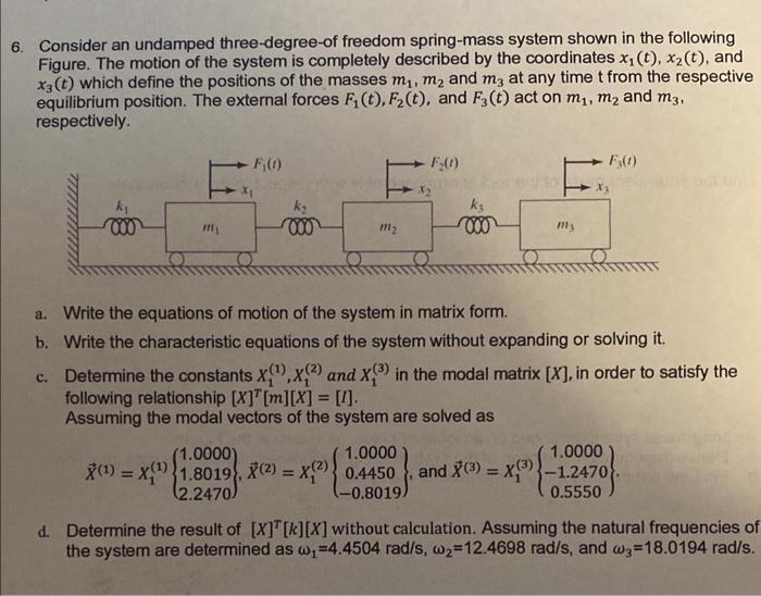 Solved Consider an undamped three-degree-of freedom | Chegg.com