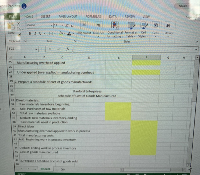 Solved FILE HOME X Calibri B I INSERT PAGE LAYOUT FORMULAS | Chegg.com
