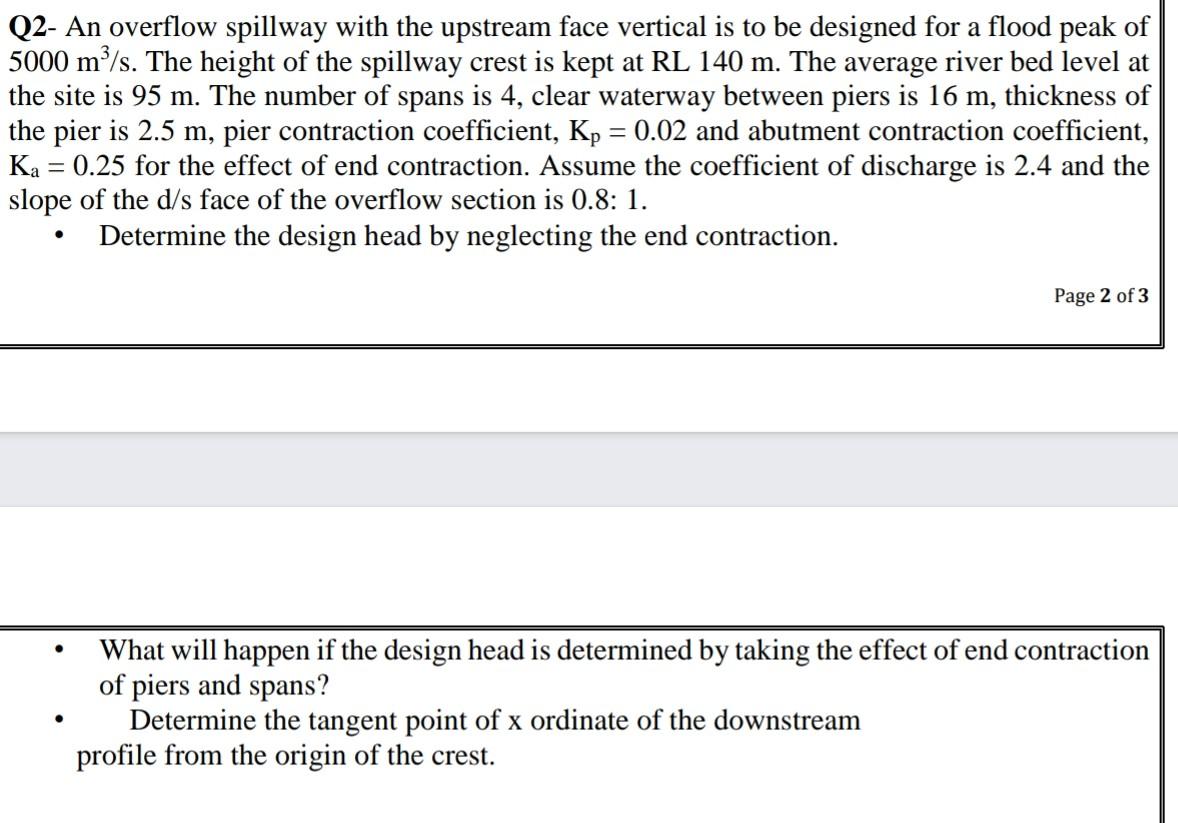 Solved Q2- An overflow spillway with the upstream face | Chegg.com