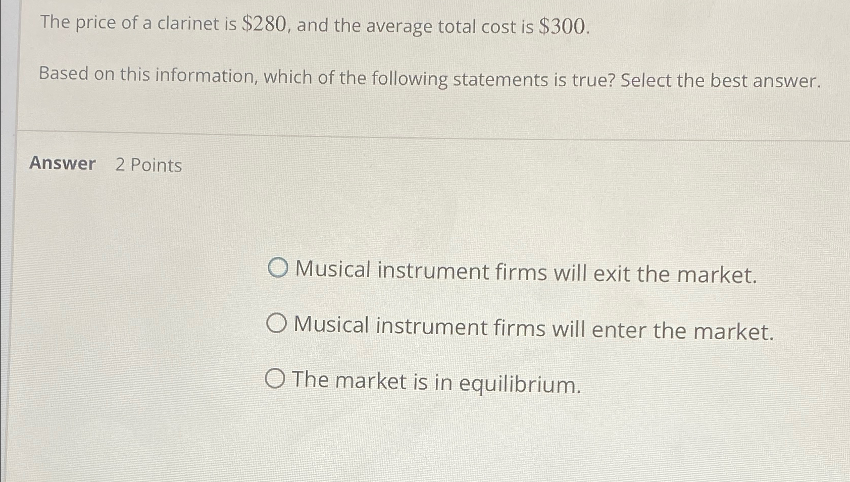 Solved The price of a clarinet is $280, ﻿and the average | Chegg.com