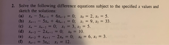Solved 2. Solve the following difference equations subject | Chegg.com