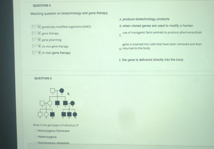 Solved QUESTION 4 Matching question on biotechnology and | Chegg.com