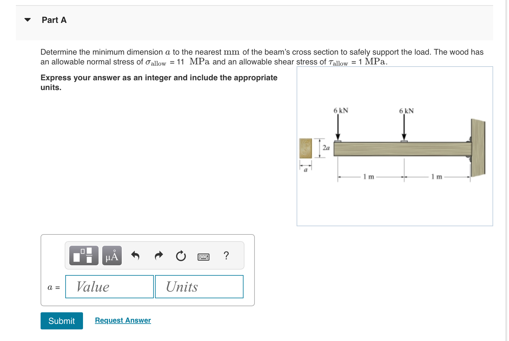 Solved Part ADetermine the minimum dimension a ﻿to the | Chegg.com