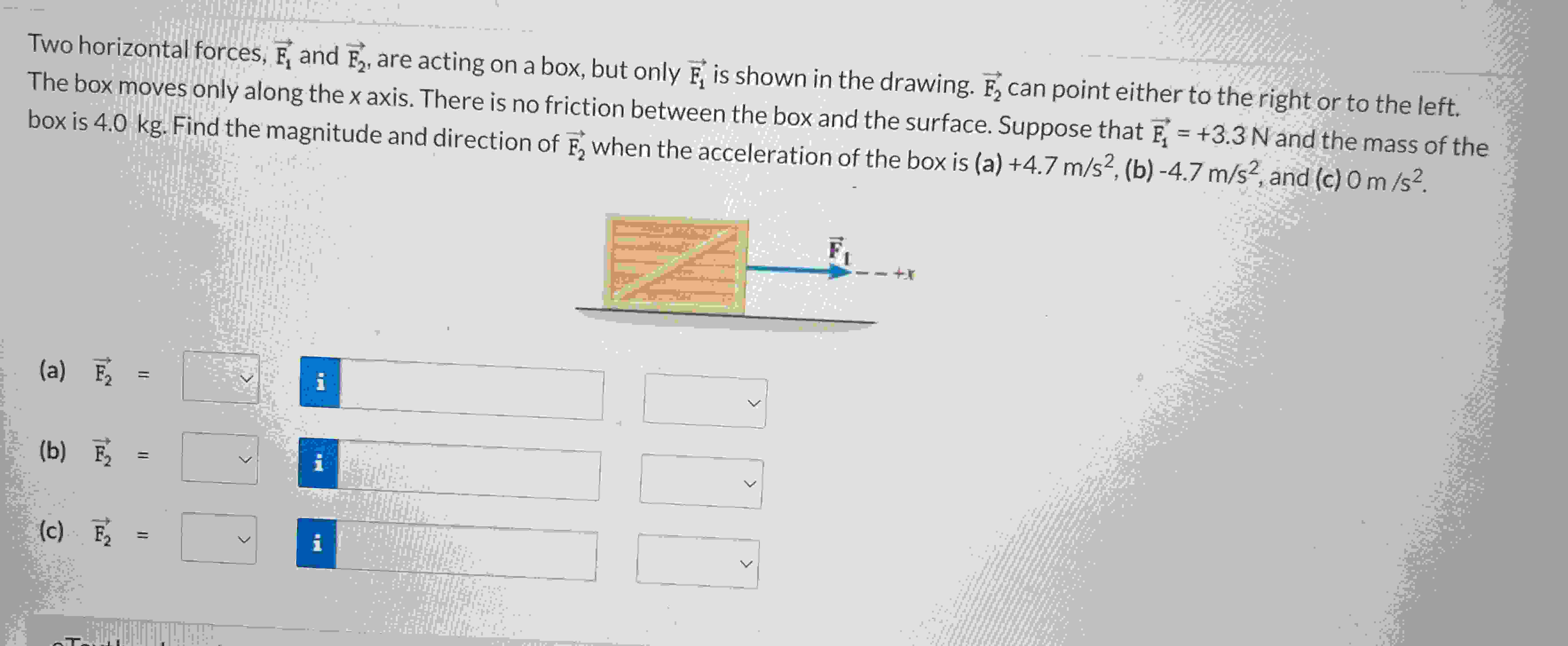 Solved Two horizontal forces, vec(F)1 ﻿and vec(F)2, ﻿are | Chegg.com