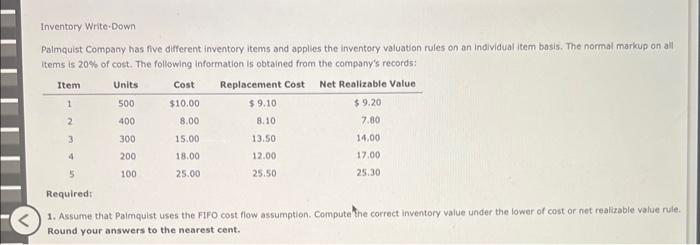 Solved Palmquist Company has five different inventory items | Chegg.com