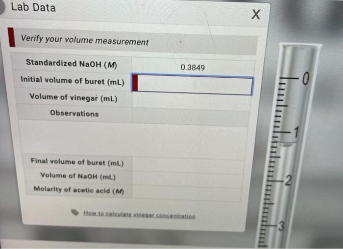 Solved Lab Data Х Verify your volume measurement 0.3849 | Chegg.com