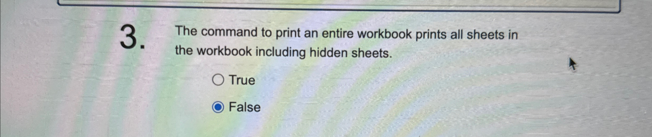 Solved The command to print an entire workbook prints all | Chegg.com