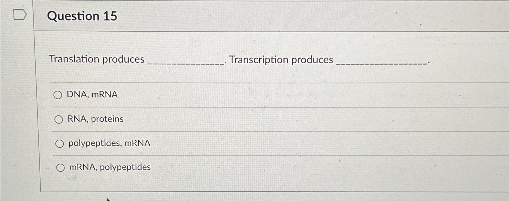 Solved Question 15Translation produces - ﻿Transcription | Chegg.com