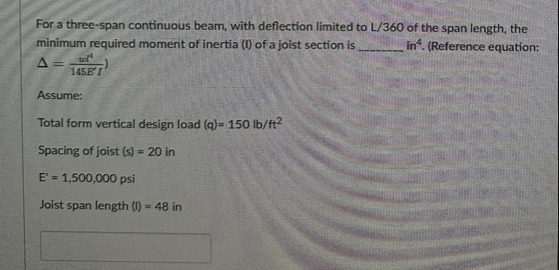 Solved For a three-span continuous beam, with deflection | Chegg.com
