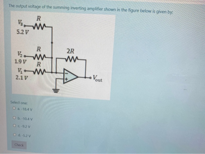 Solved The output voltage of the summing inverting amplifier | Chegg.com