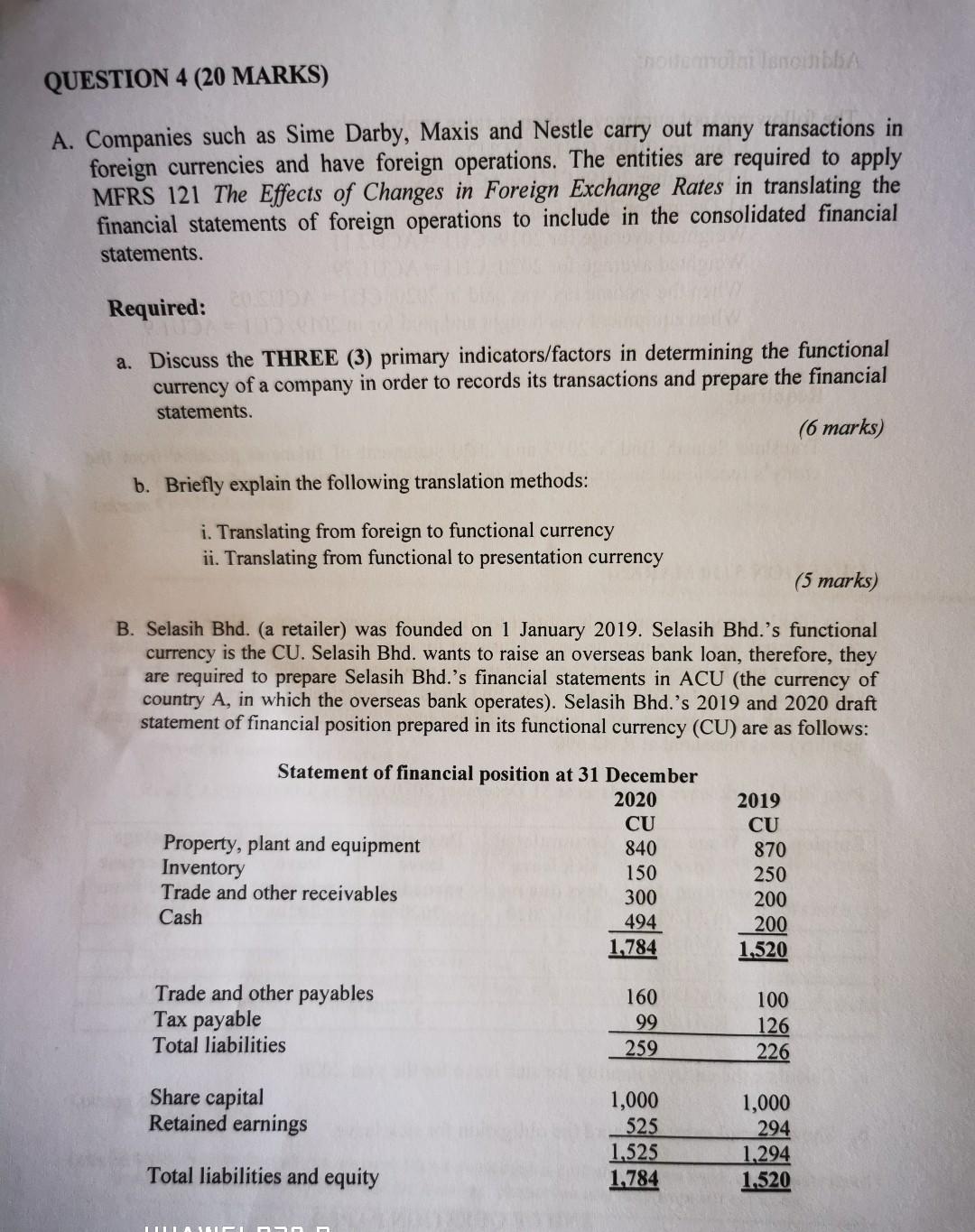 JESTION 4 (20 MARKS) Companies such as Sime Darby, | Chegg.com
