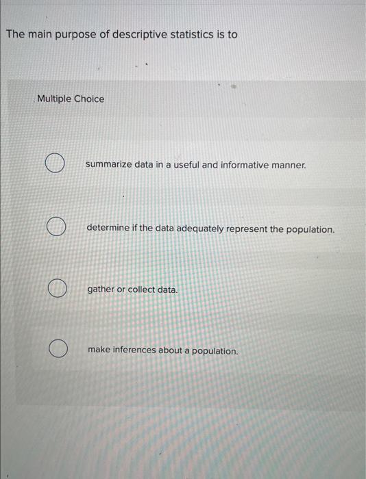 Solved The main purpose of descriptive statistics is to | Chegg.com