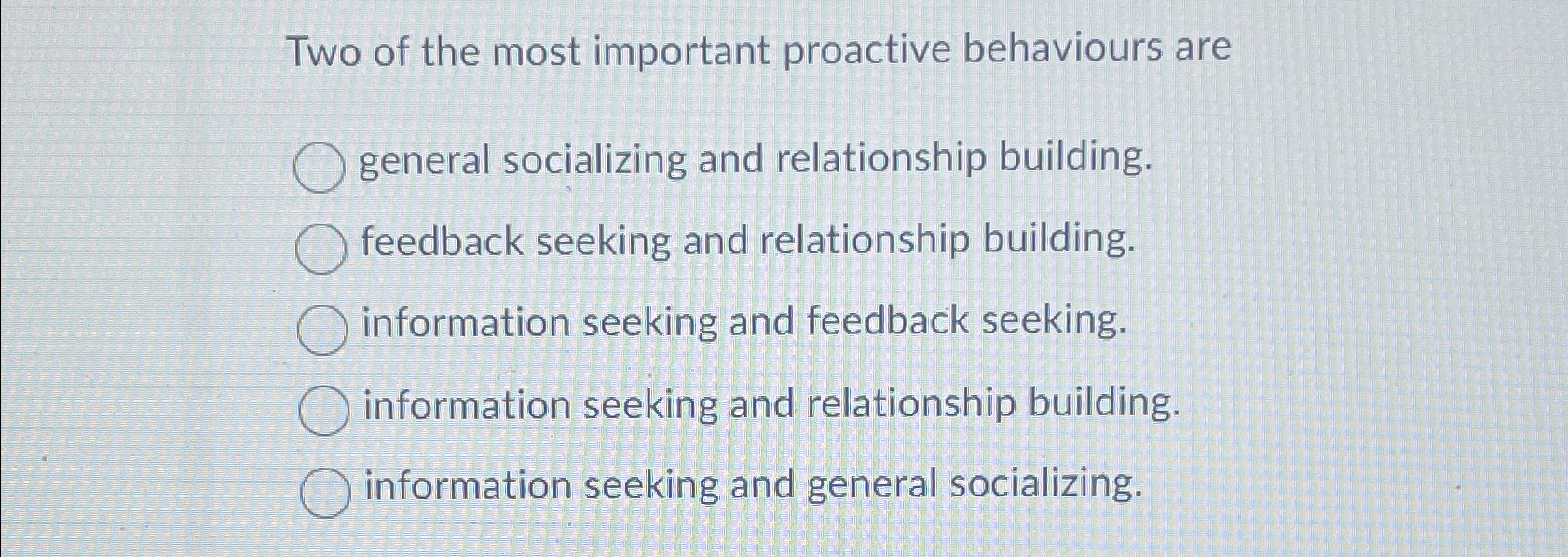 Solved Two of the most important proactive behaviours are | Chegg.com