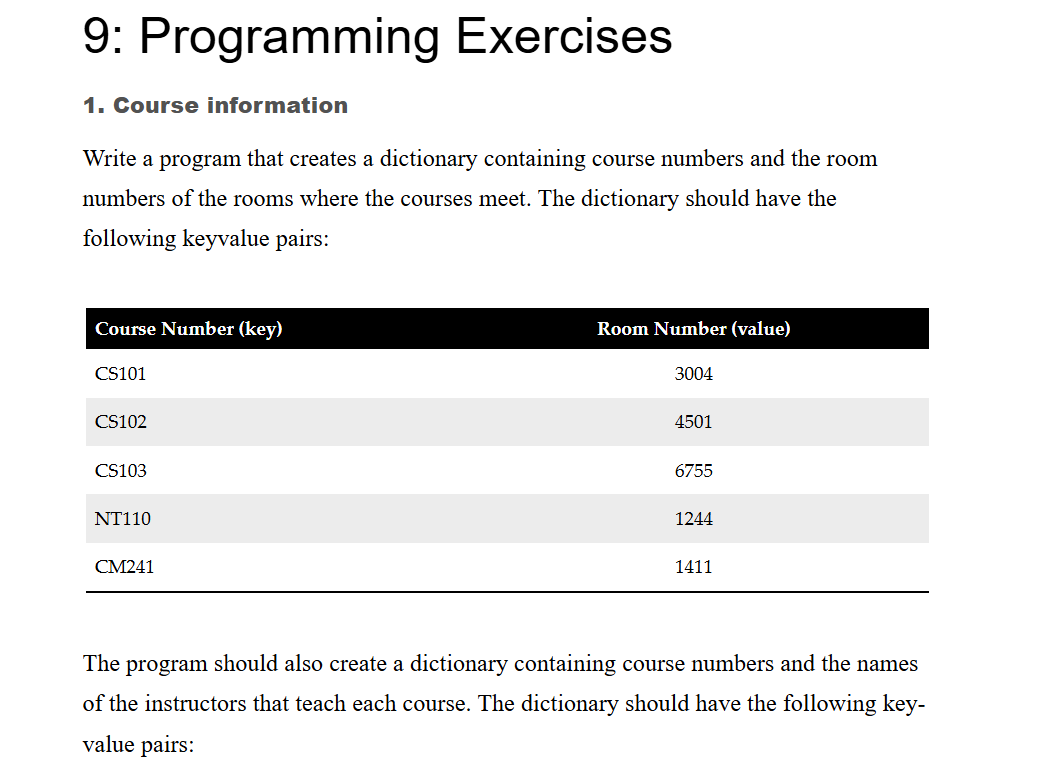 Solved 9: Programming Exercises1. ﻿Course informationWrite a | Chegg.com