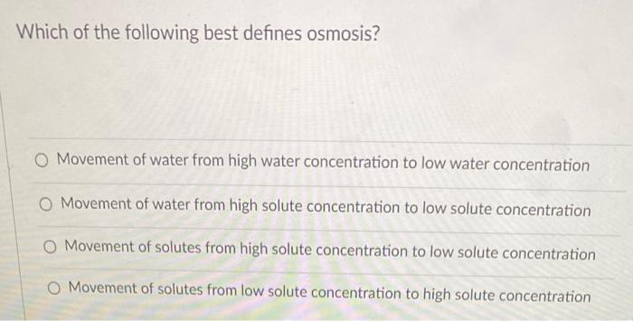 Solved Which of the following best defines osmosis? O | Chegg.com
