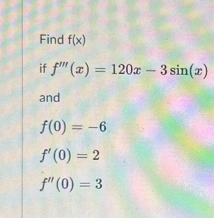 Solved Find f(x) if f′′′(x)=120x−3sin(x) and | Chegg.com