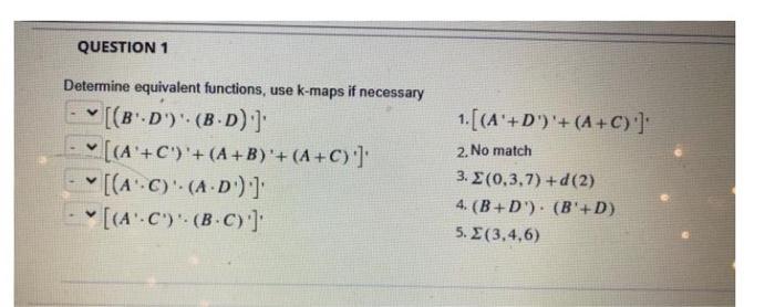 Solved Determine equivalent functions, use k-maps if | Chegg.com