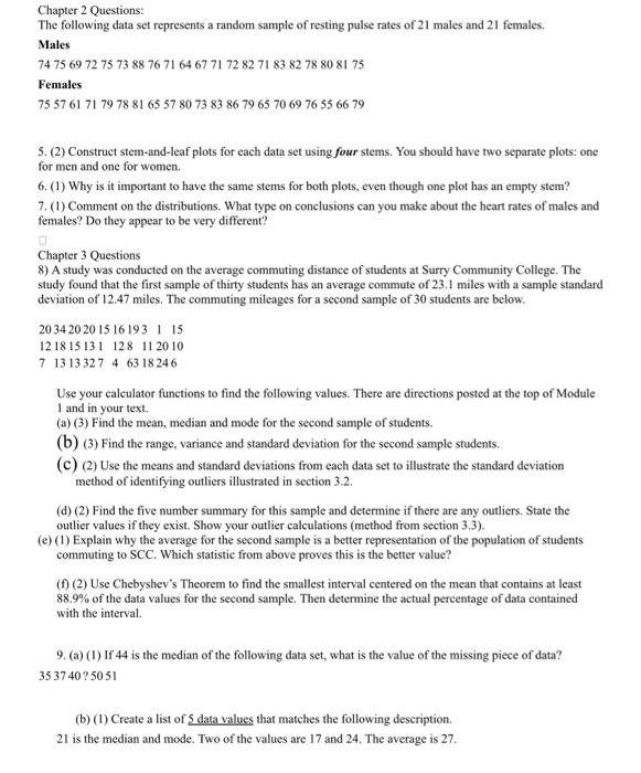 Solved Chapter 2 Questions: The following data set | Chegg.com