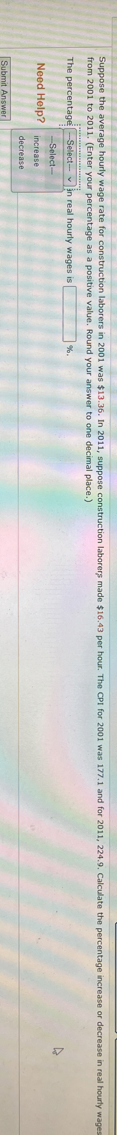 Solved from 2001 ﻿to 2011. (Enter your percentage as a | Chegg.com