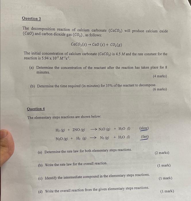 Solved The decomposition reaction of calcium carbonate | Chegg.com