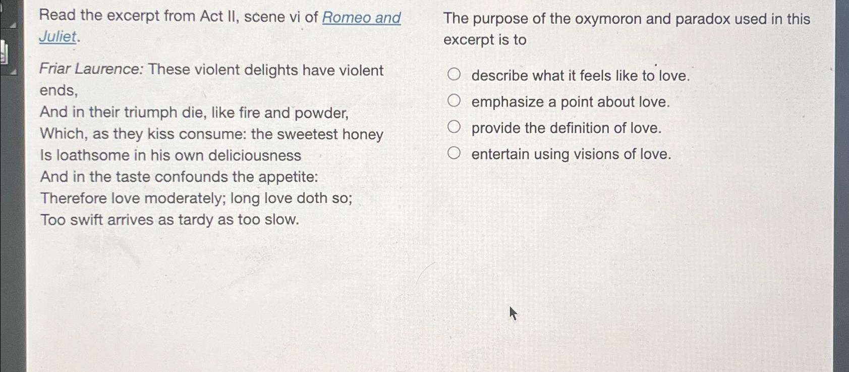 Solved Read the excerpt from Act II, scene vi of Romeo and | Chegg.com Solved Read the excerpt from Act II, scene vi of Romeo and | Chegg.com
