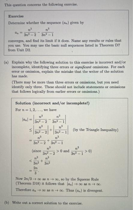 Solved This question concerns the following exercise. | Chegg.com