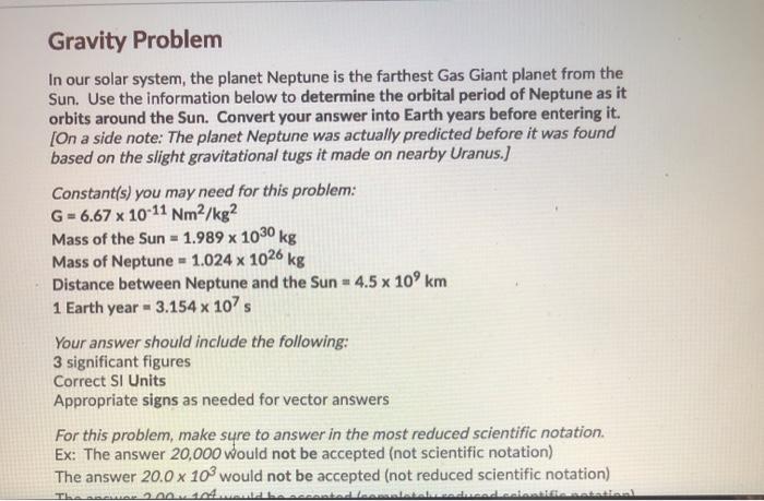 Solved Gravity Problem In our solar system, the planet | Chegg.com