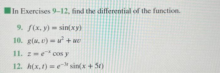 In Exercises 9-12, find the differential of the | Chegg.com