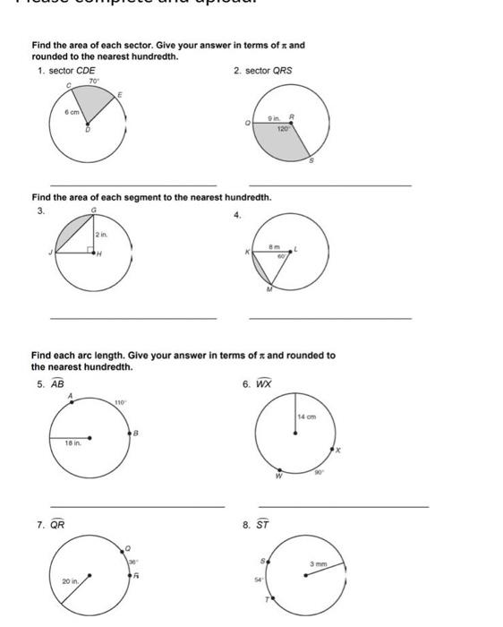 Solved Find the area of each sector. Give your answer in | Chegg.com